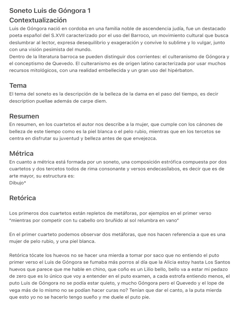 Soneto Luis de Góngora 1 | PDF