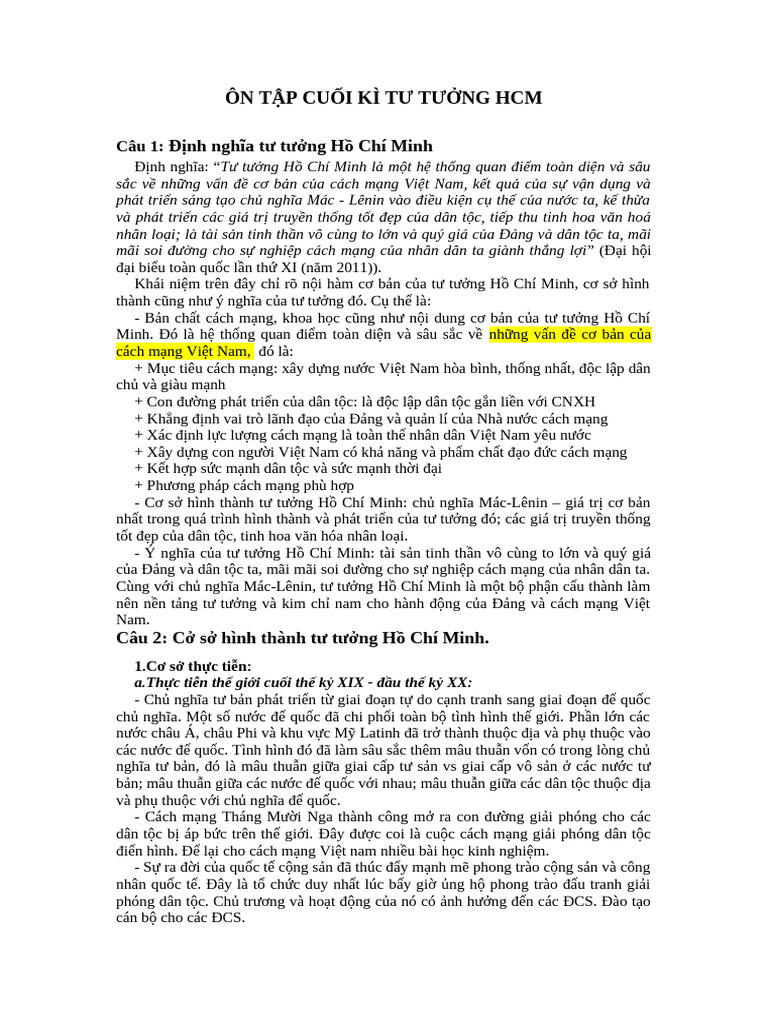 ĐỀ CƯƠNG TTHCM | PDF