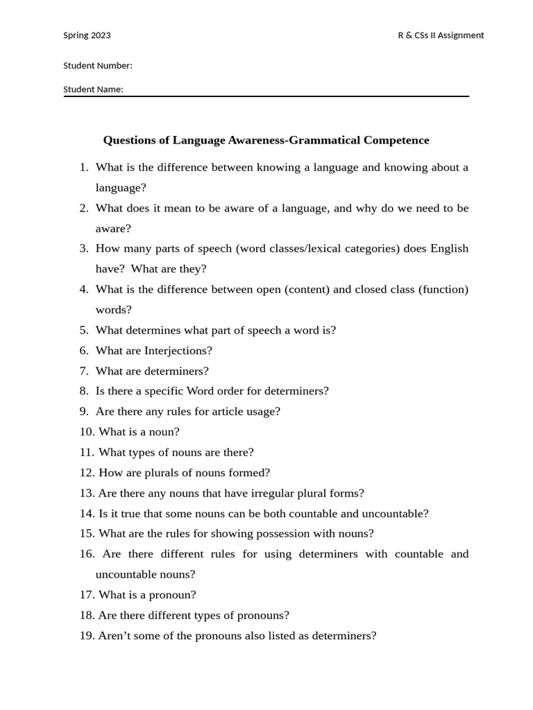 Language Awareness Assignment | PDF | Adverb | Verb