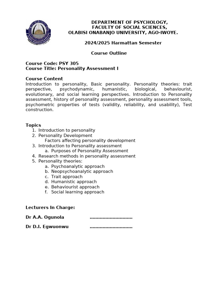 Course Outline PSY 305 | PDF