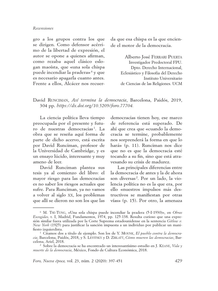 David Runciman Asi Termina La Democracia | PDF | Democracia ...