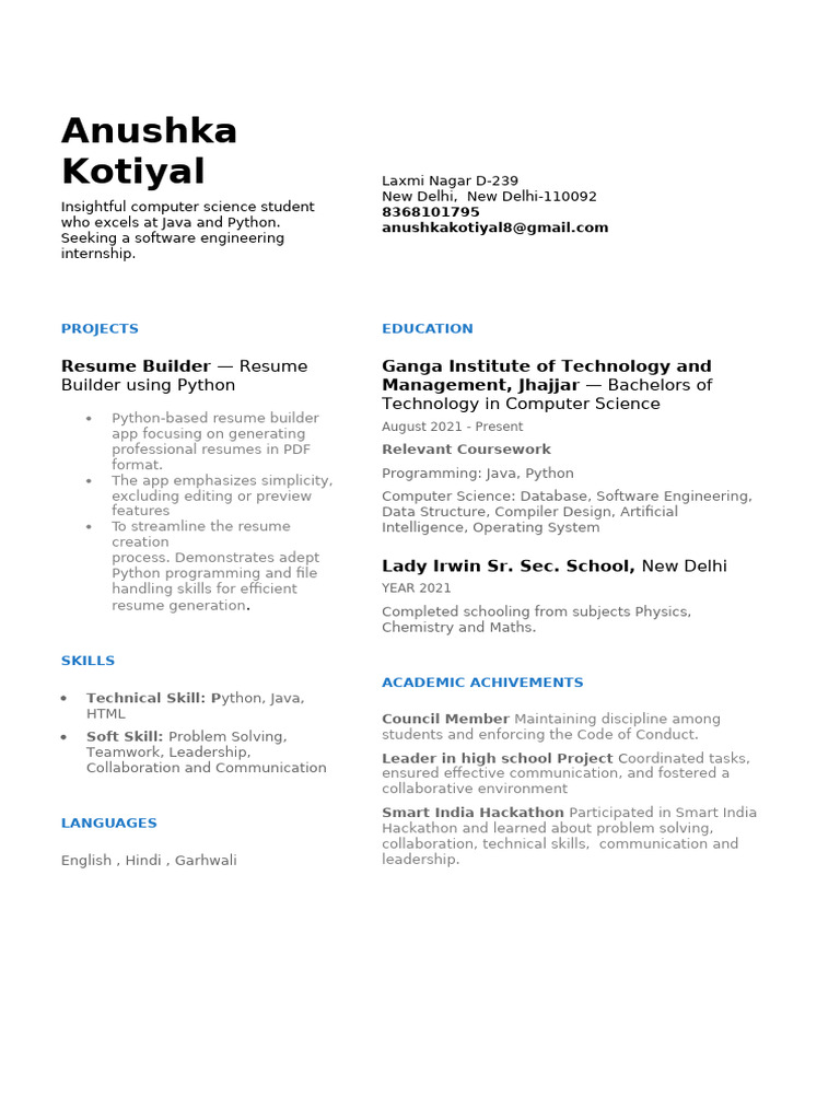 Anushka Kotiyal Resume | PDF