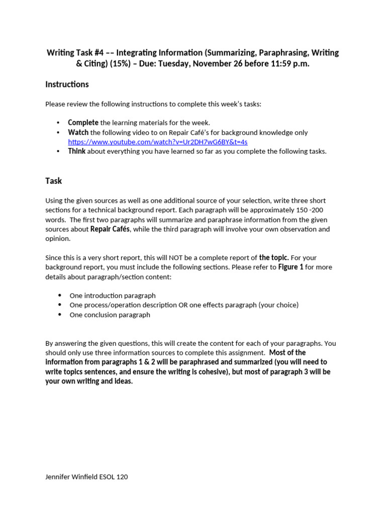 Assessment #4 - Paraphrasing & APA (Integrating Information) | PDF ...