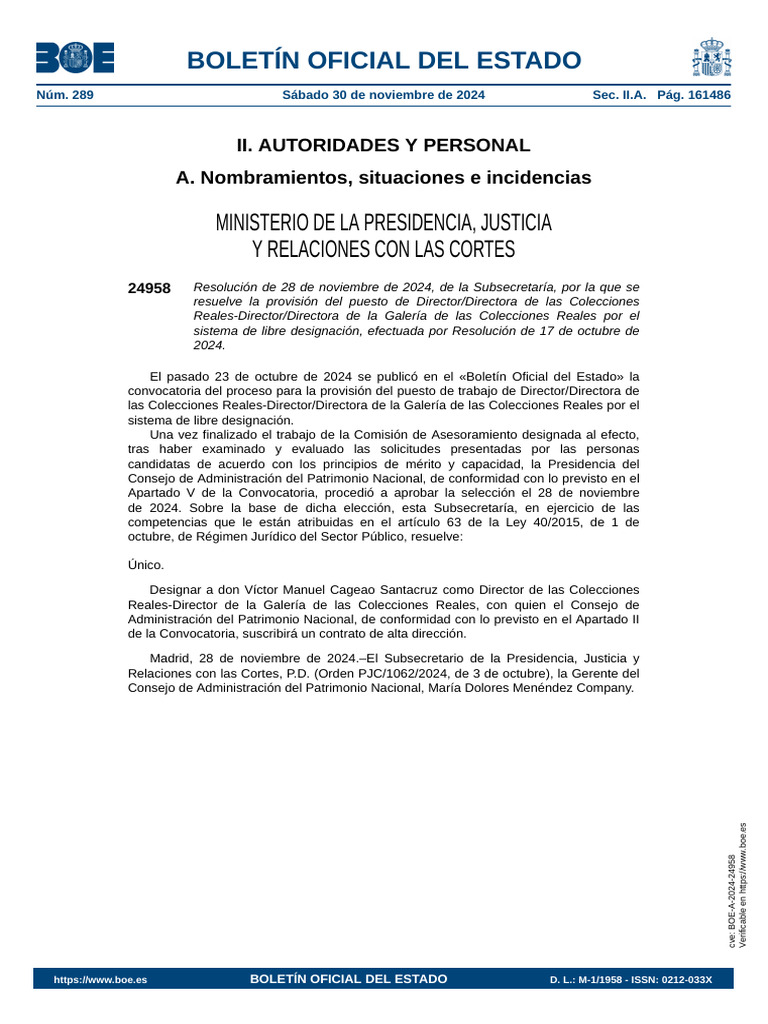 Nombramiento Director Galería Reales | PDF | Gobierno