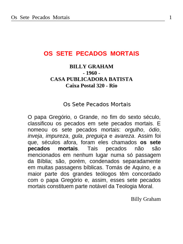 Os Sete Pecados Mortais Explicados | PDF | Pecado | Sete Pecados Capitais
