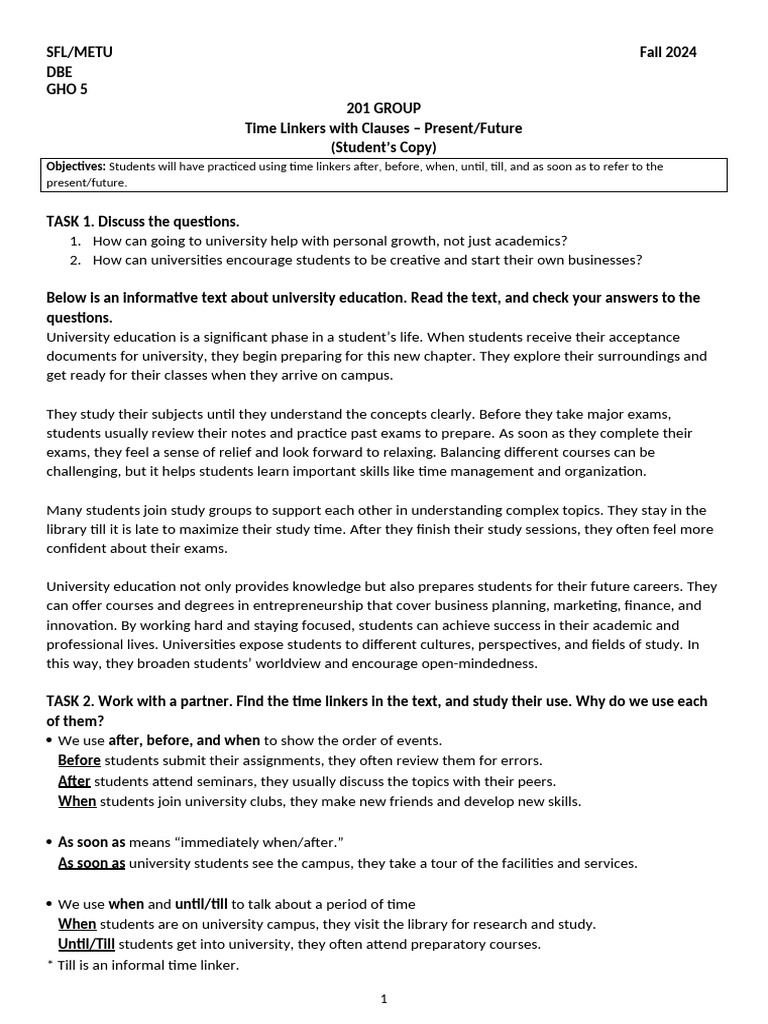 201 GHO 5 TIME CLAUSES Student | PDF | Cognition | Behavior Modification