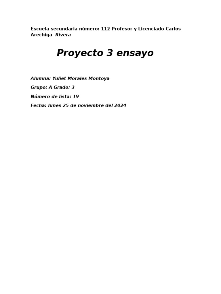Proyecto de ensayo de Yuliet Morales | PDF