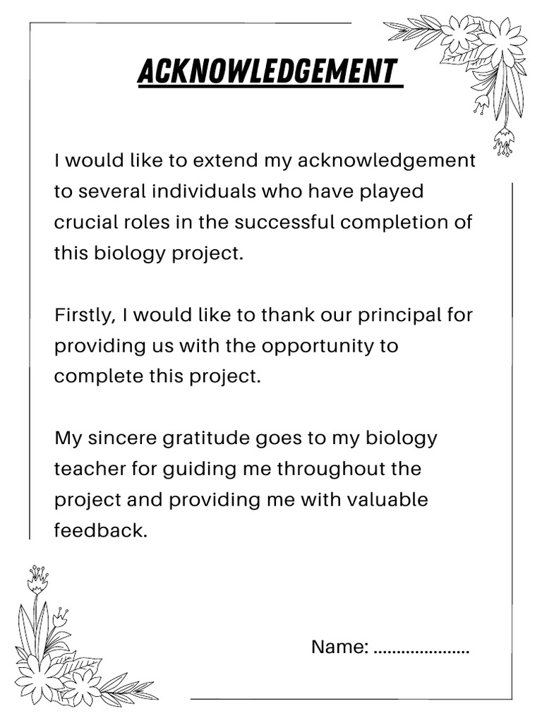 Biology Project Acknowledgement | PDF