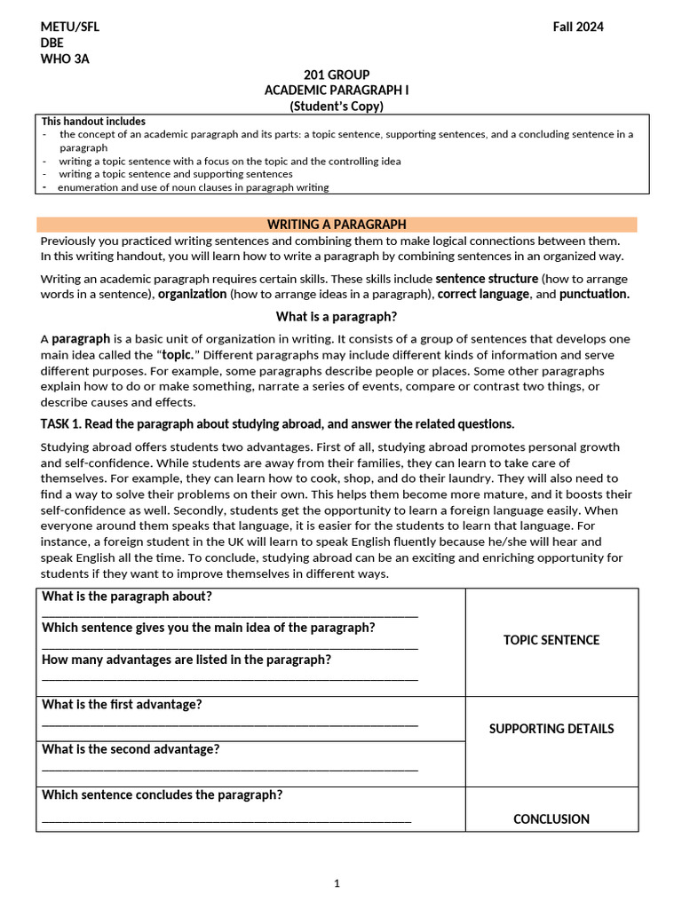 Academic Paragraph Writing Guide | PDF | Sentence (Linguistics ...