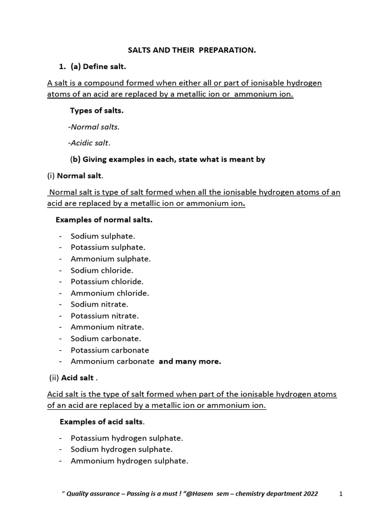 Salt Preparation Methods in Chemistry | PDF | Salt (Chemistry) | Hydroxide
