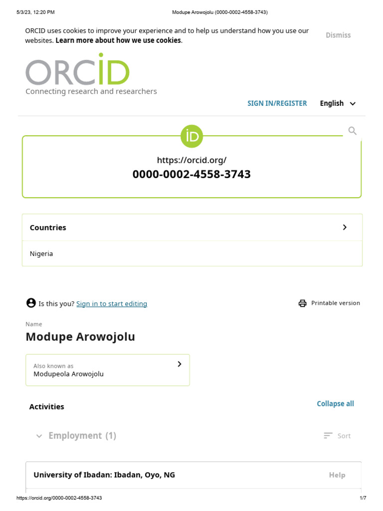 Modupe Arowojolu PDF | PDF | Dental Degree | Medicine