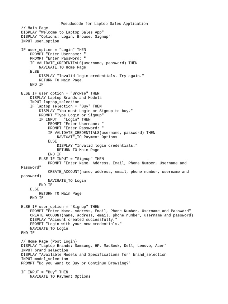 Pseudocode For Laptop Sales Applica | PDF | Login | Laptop