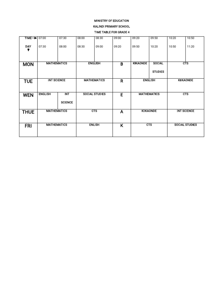 Grade 4 Timetable Overview | PDF