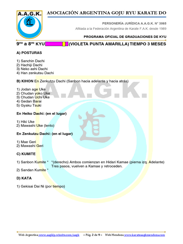 Programa Examen AAGK Graduaciones 8° Kyu 2022 | PDF