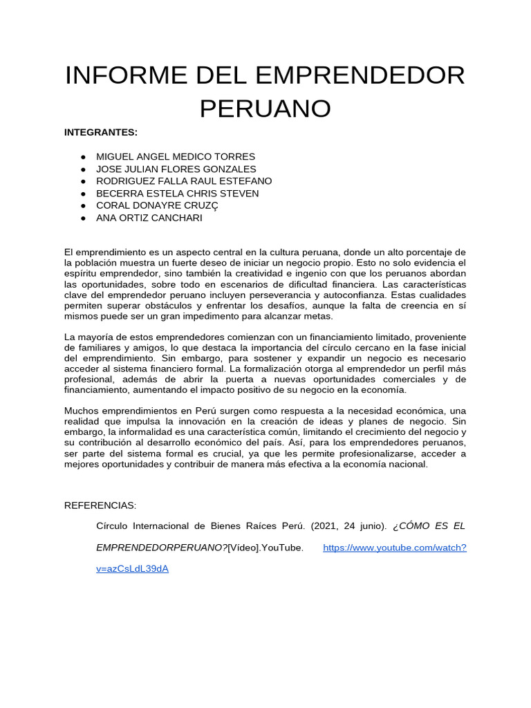 Informe Del Emprendedor Peruano | PDF Informe Del Emprendedor Peruano | PDF