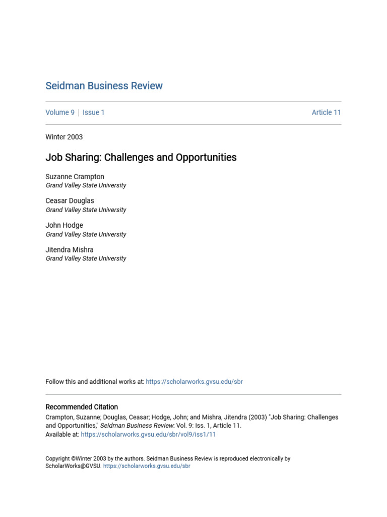 Job Sharing - Challenges and Opportunities | PDF | Employment | Business