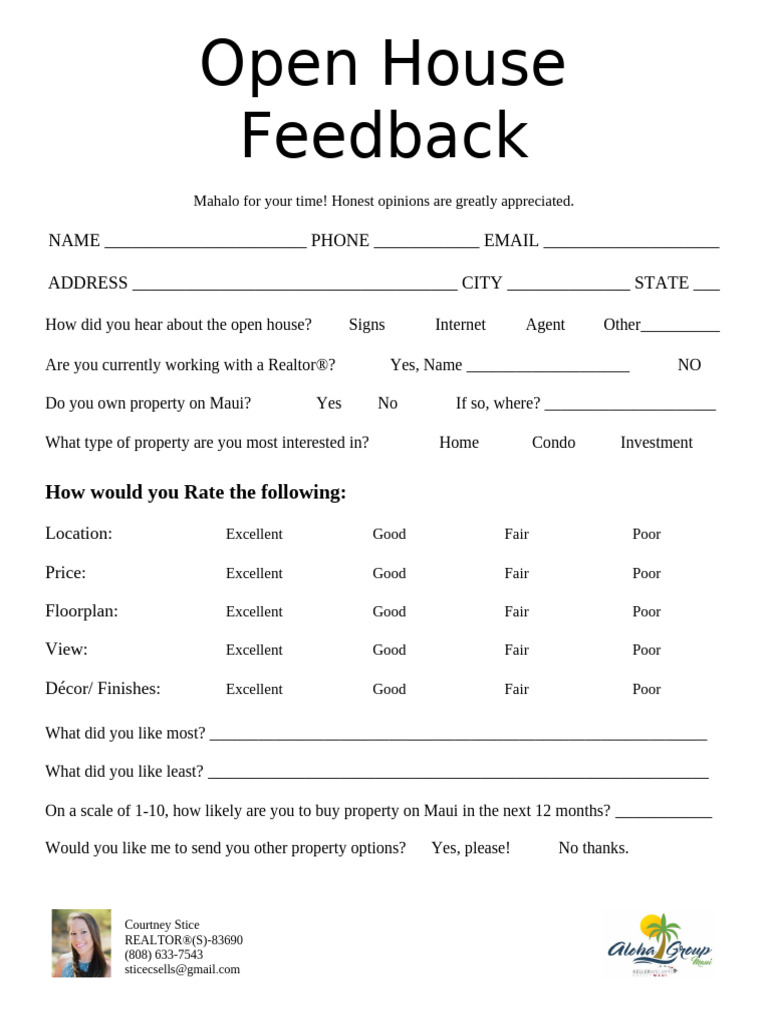 Open House Feedback Sheet | PDF