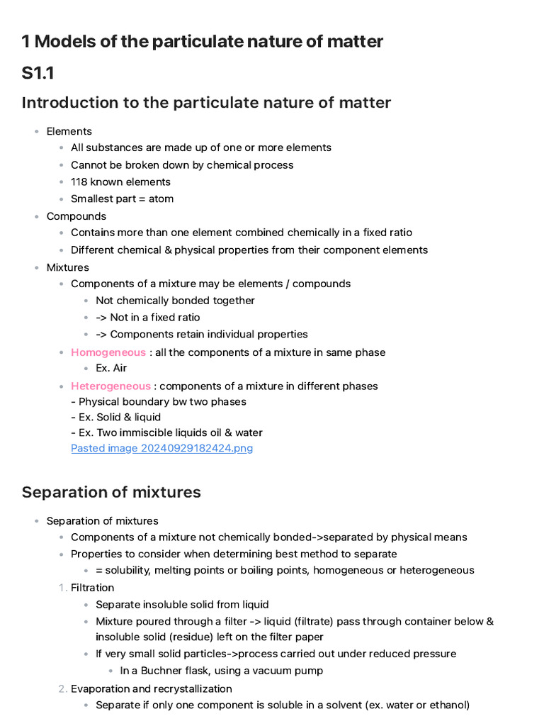 1 Models of The Particulate Nature of Matter | PDF | Mixture | Filtration