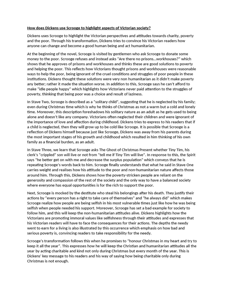 Victorian Attitudes and Scrooge Essay | PDF | Ebenezer Scrooge ...