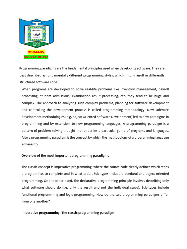 Csc 4405 Survey Of Programming Languages Lecture 2 Pdf Programming 1911