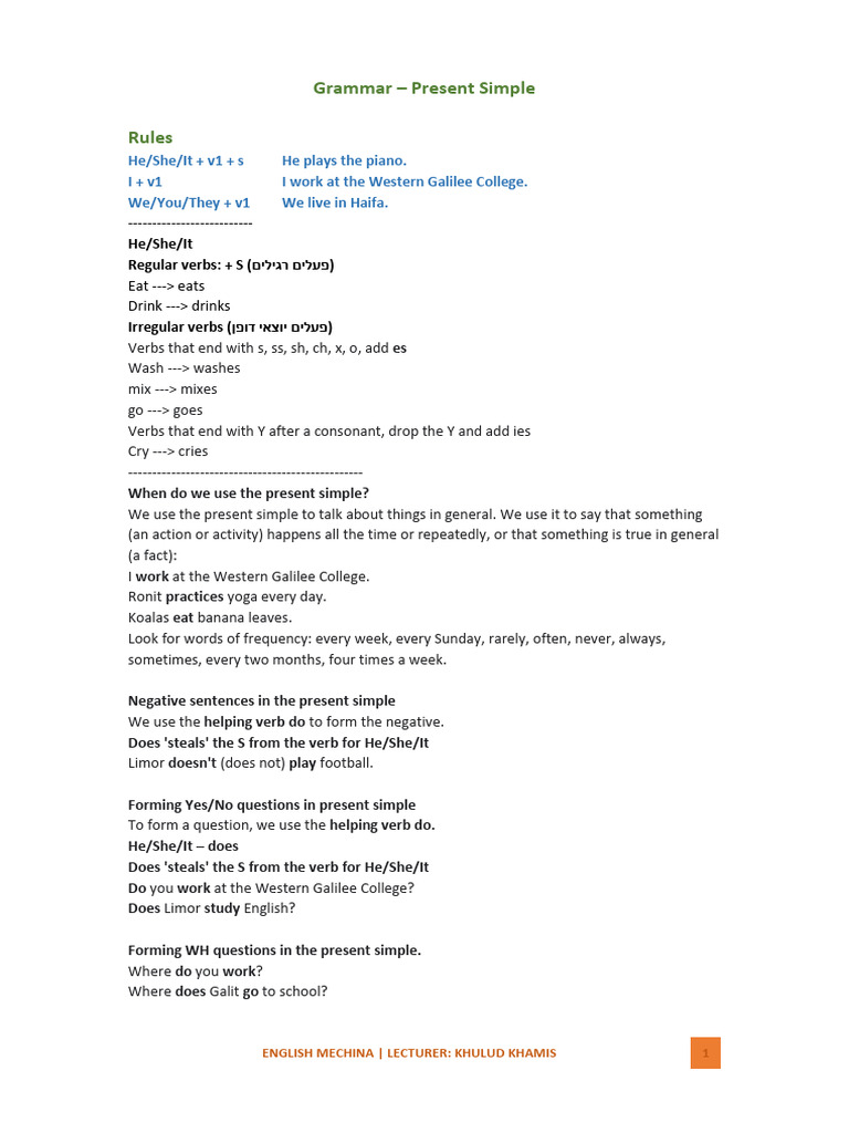 Present Simple Rules and Exercises | PDF | Linguistic Typology | Languages