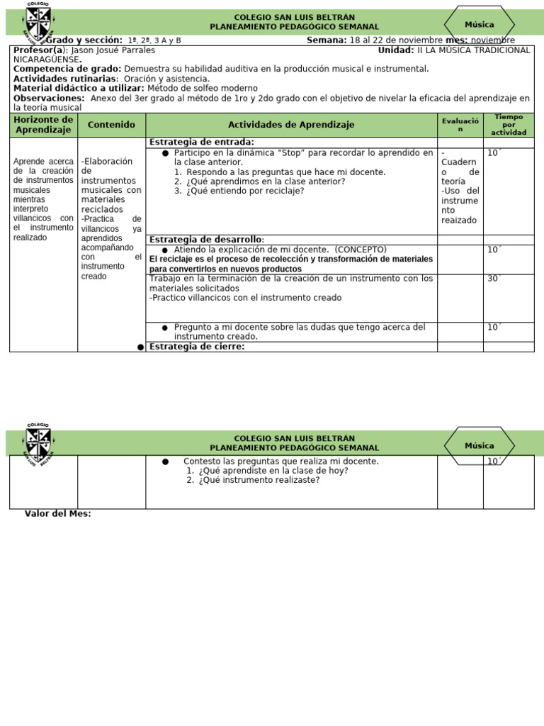 Trigesimo Noveno Plan AEP 04 Al 08 de Noviembre | PDF | Aprendizaje ...