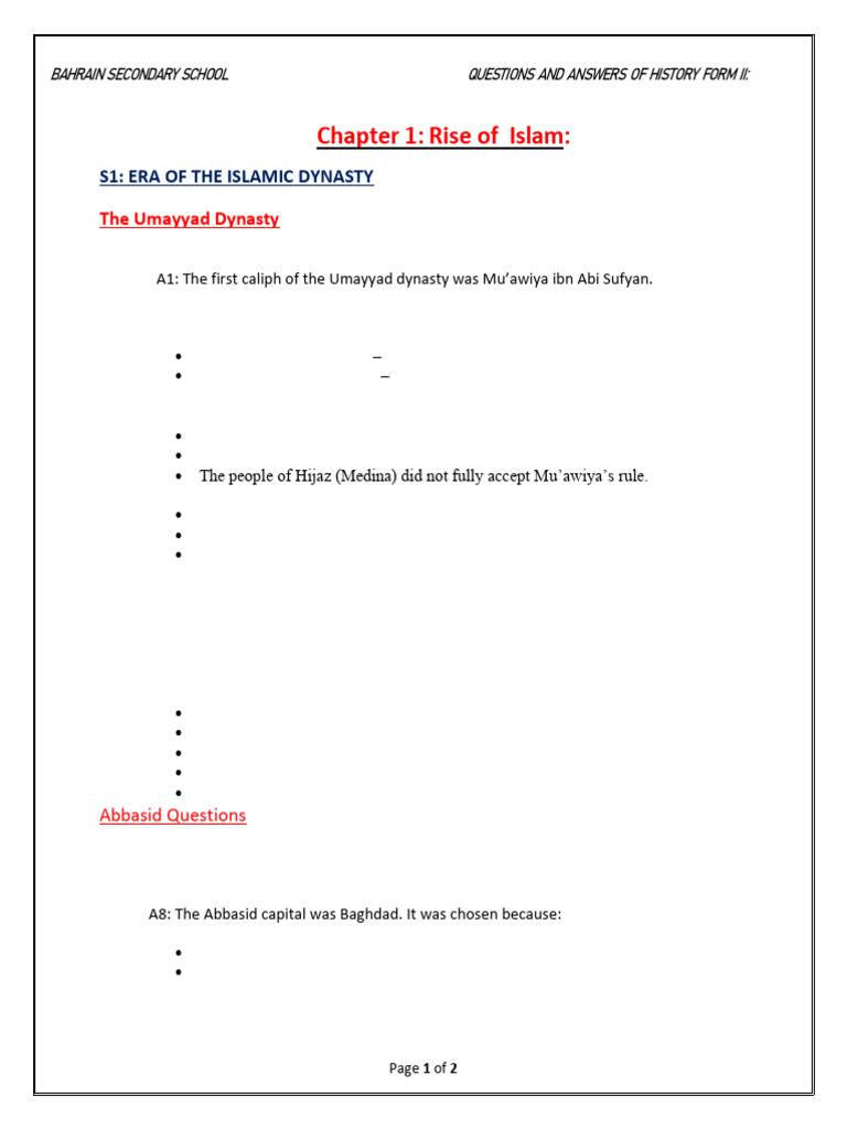 History Q and A in Section Three. | PDF | Caliphate | Middle East
