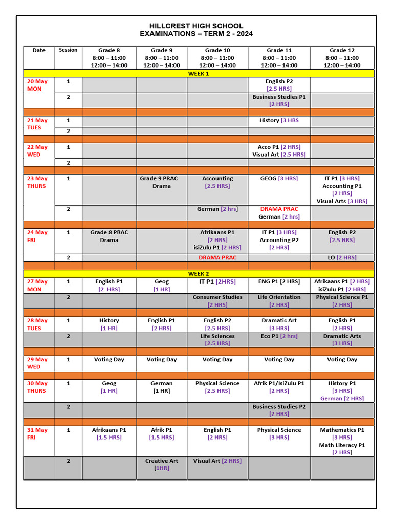 Exam Timetable | PDF | Science