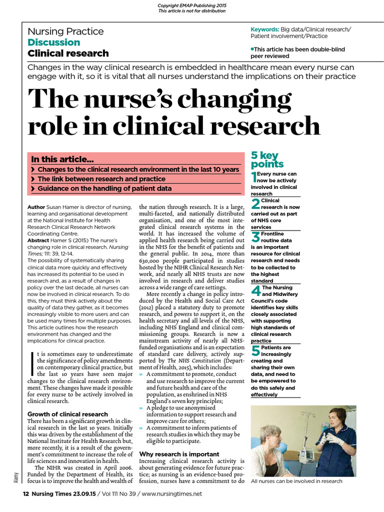 The Nurses Changing Role in Clinical Research | PDF | Nursing | Health Care