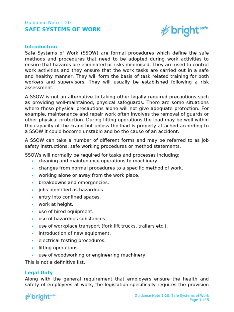 GDN 1-20 - Safe Systems of Work | PDF | Occupational Safety And Health ...