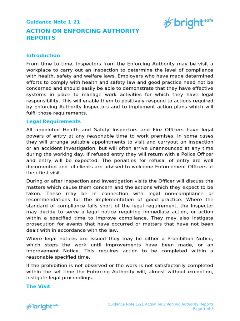 GDN 1-21 - Action On Enforcing Authority Reports | PDF | Occupational ...