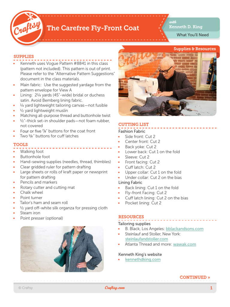 273 The Carefree Fly Front Coat King Craftsy v1 | PDF | Seam (Sewing ...