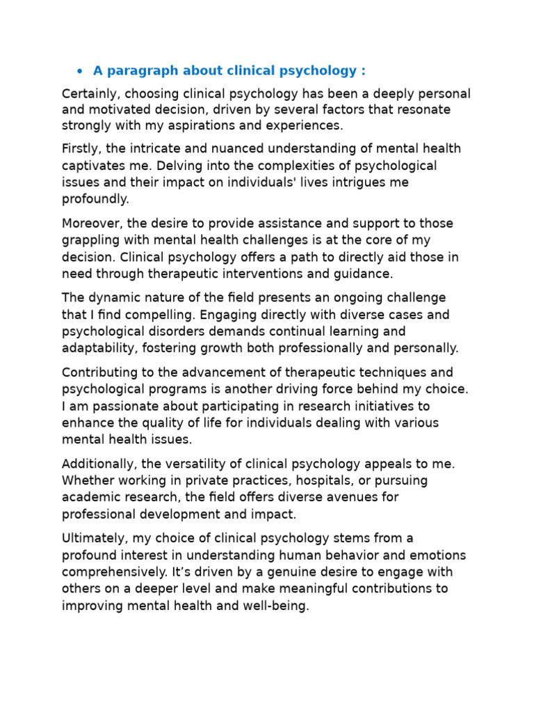 A Paragraph About Clinical Psychology | PDF