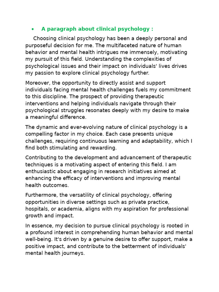 Passion for Clinical Psychology Explained | PDF