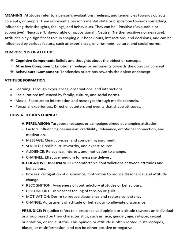 CH 4 - Attitudes (Self Notes) | PDF | Prejudices | Attitude (Psychology)