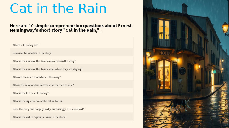 Comprehension Questions for "Cat in the Rain" | PDF