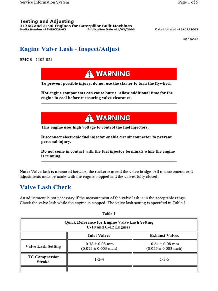 3176c Valve Lash Adjustment and Check | PDF | Vehicle Technology ...