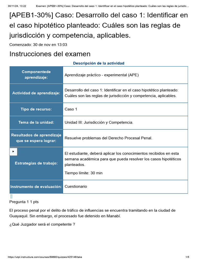 Examen - (APEB1-30%) Caso - Desarrollo Del Caso 1 - Identificar en El Caso Hipotético Planteado ...