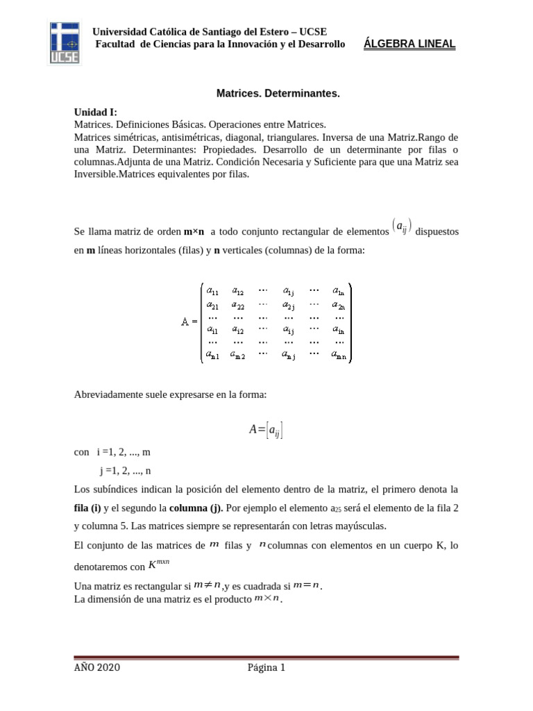 Álgebra Lineal: Matrices y Operaciones | PDF | Matriz (Matemáticas ...
