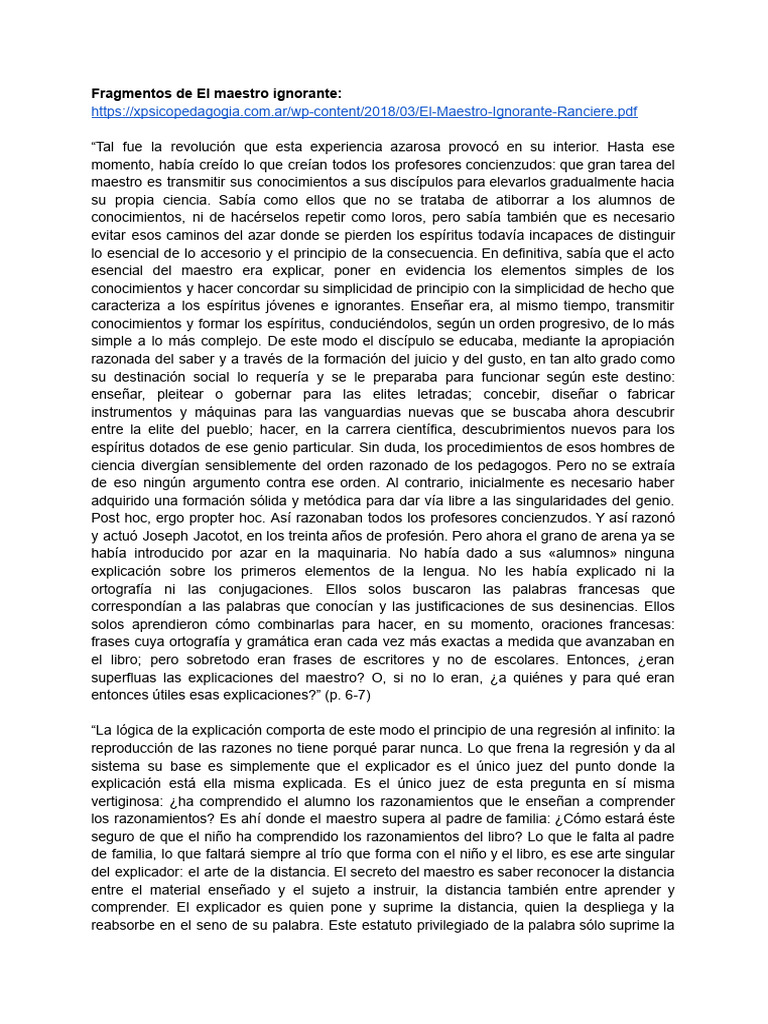 Fragmentos de El Maestro Ignorante 1 | PDF | Inteligencia | Ignorancia