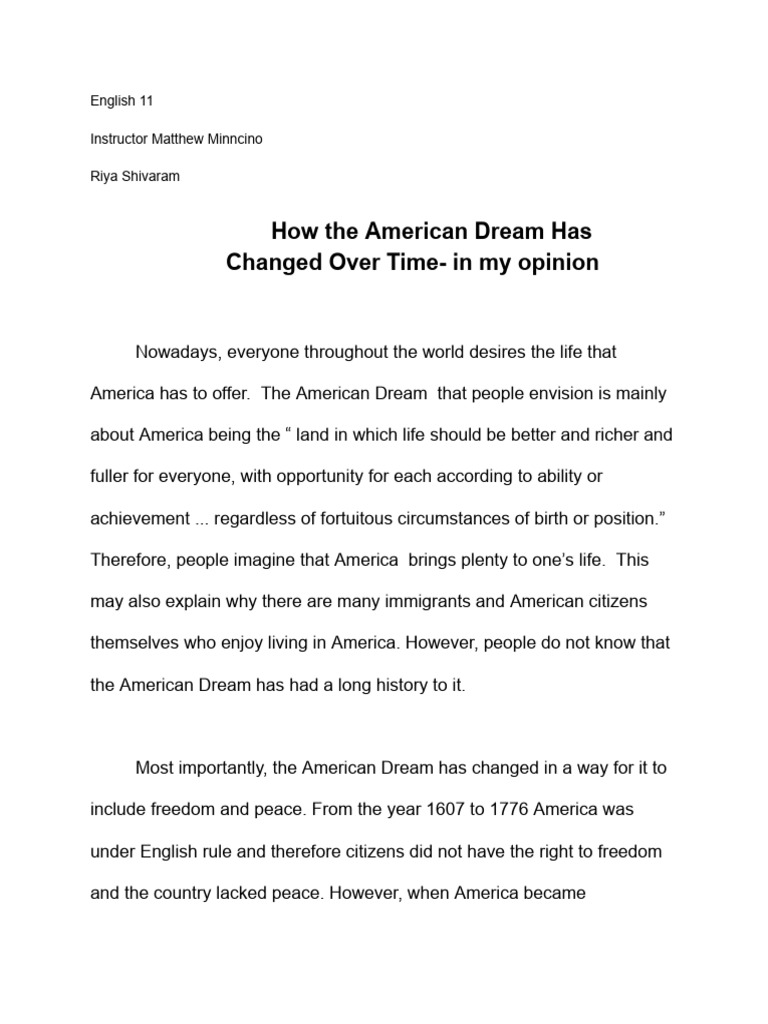 How The American Dream Has Changed Over Time (1) - 4 | PDF ...