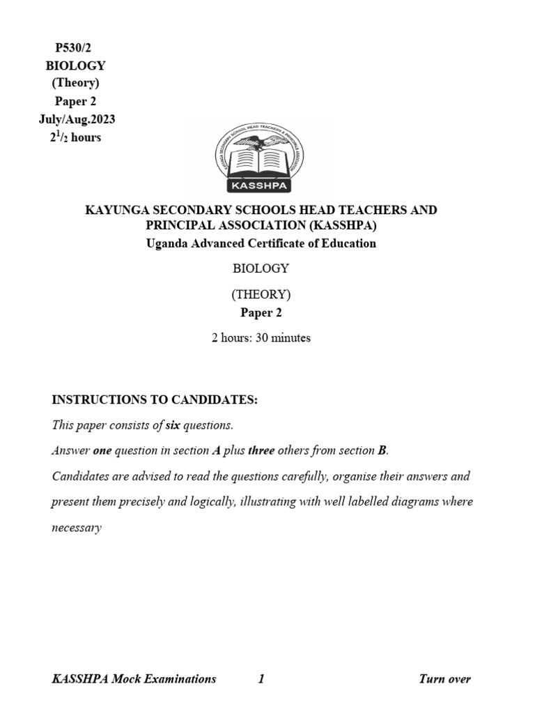 Final Kasshpa Mock Biology Paper 2023 | PDF | Carbohydrates | Glucose