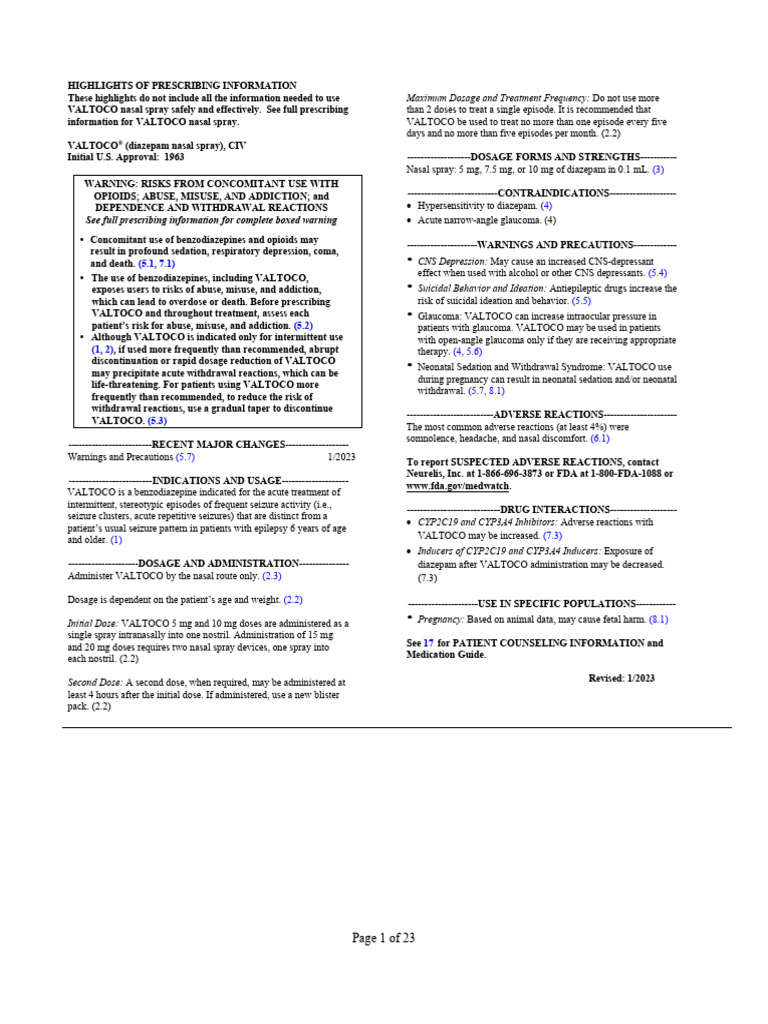 VALTOCO Prescribing Information | PDF | Substance Abuse | Benzodiazepine