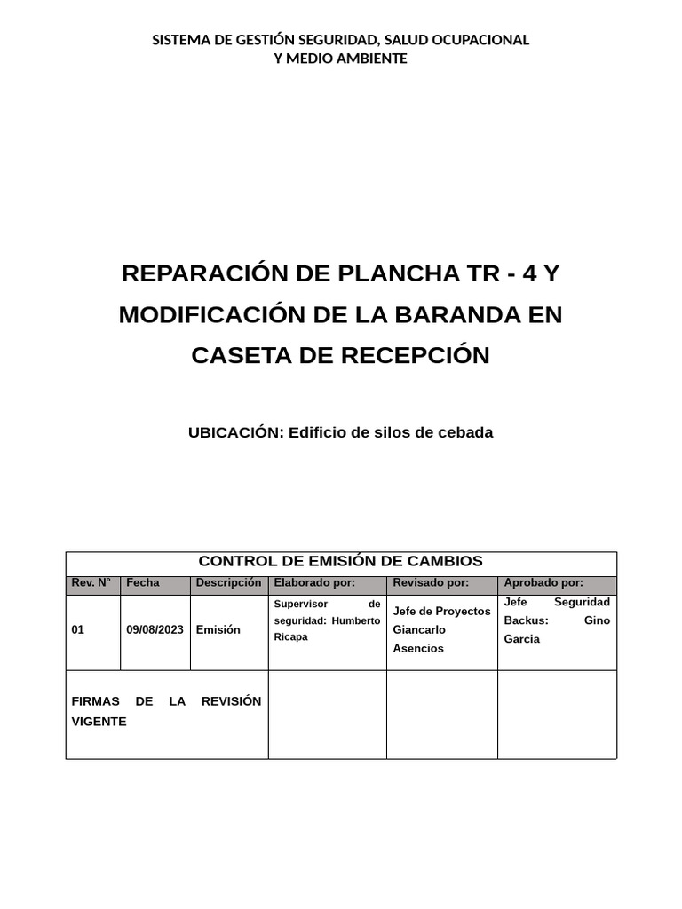 Pets N°016-2023. Reparación y Modificación de Baranda en Caseta de Recepción - 023650 | PDF ...
