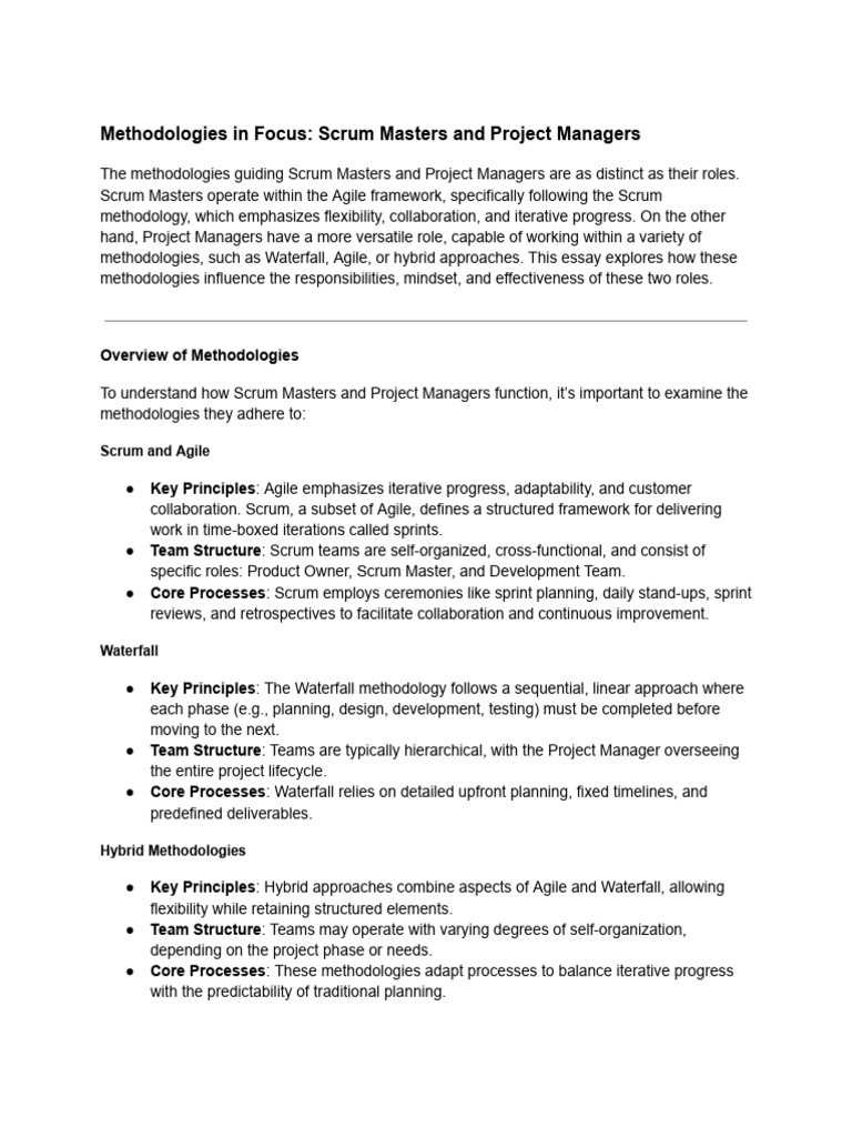 Scrum Masters vs. Project Managers Explained | PDF | Scrum (Software Development) | Agile ...