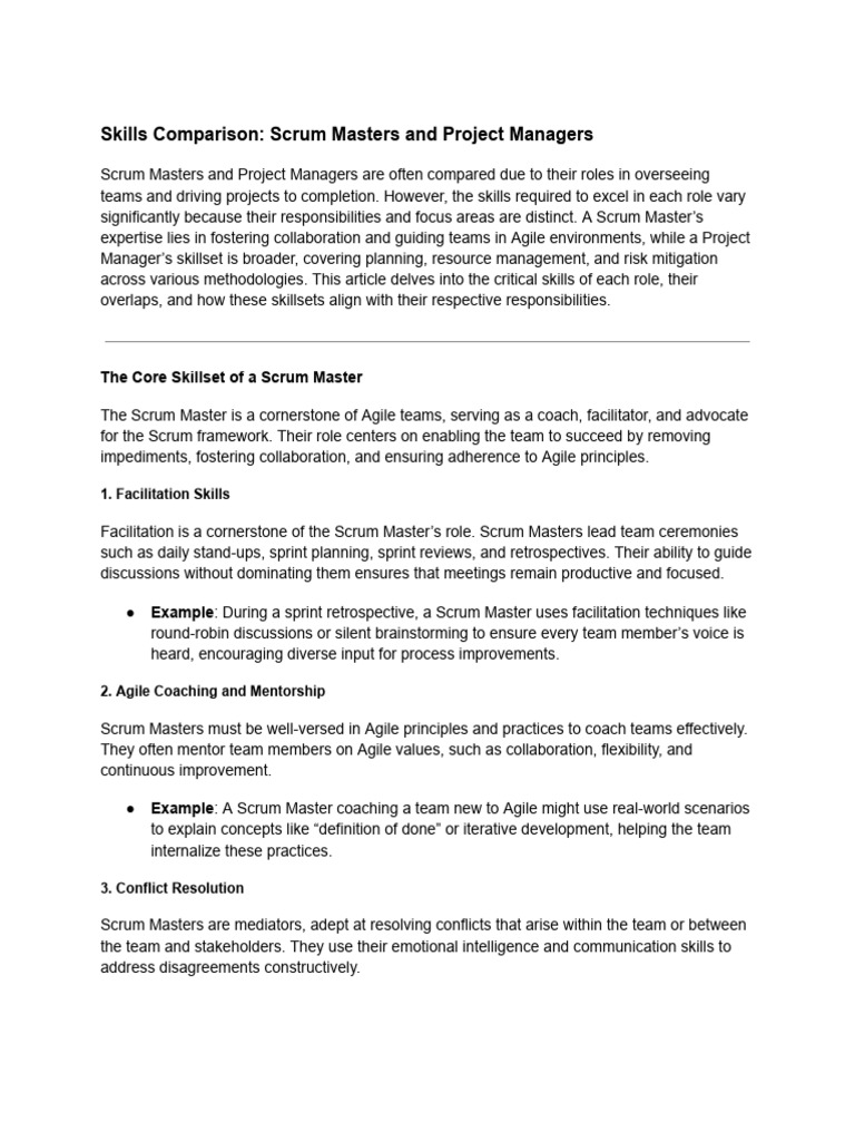 Skills Comparison - Scrum Masters and Project Managers | PDF | Scrum ...