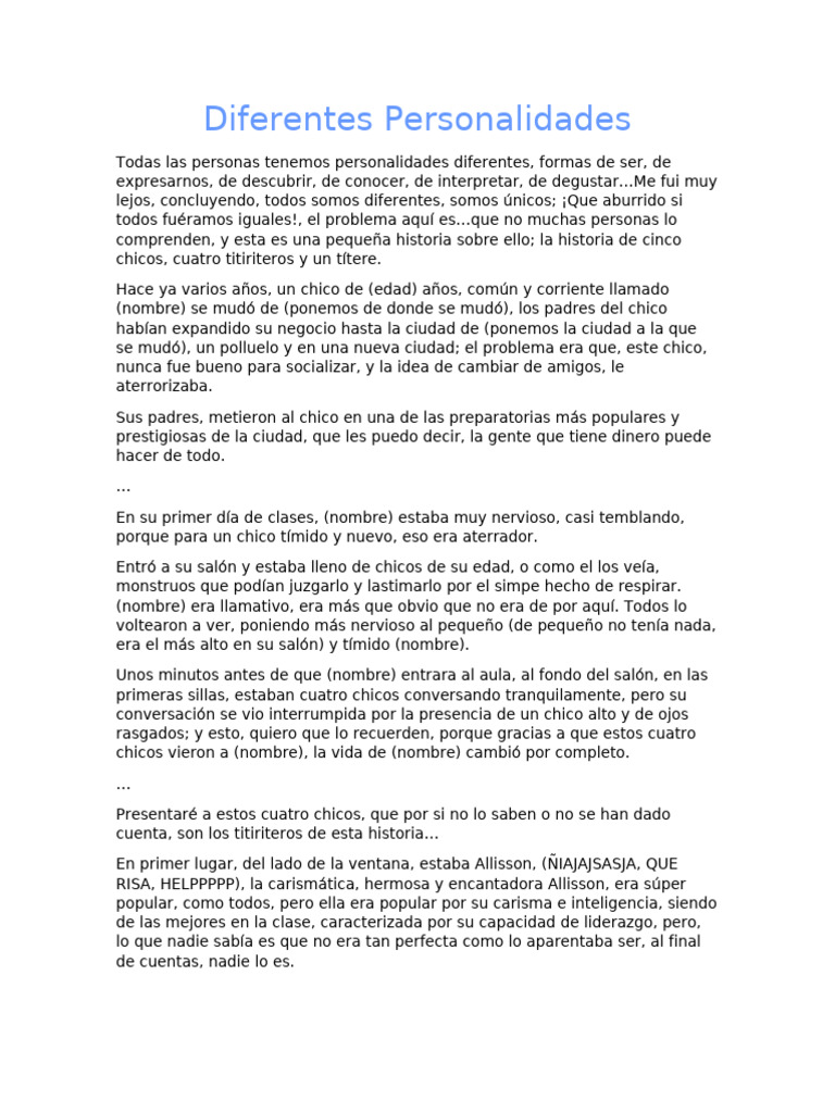 Personalidades Únicas en la Escuela | PDF