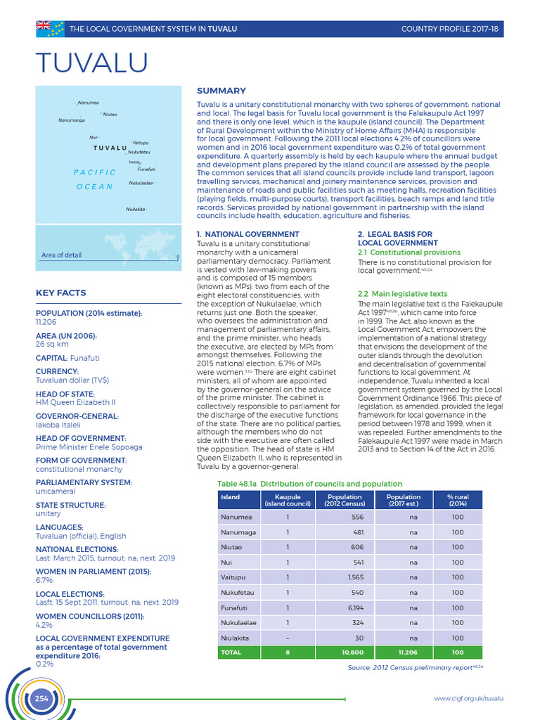 Tuvalu: The Local Government System in | PDF | Taxes | Governance