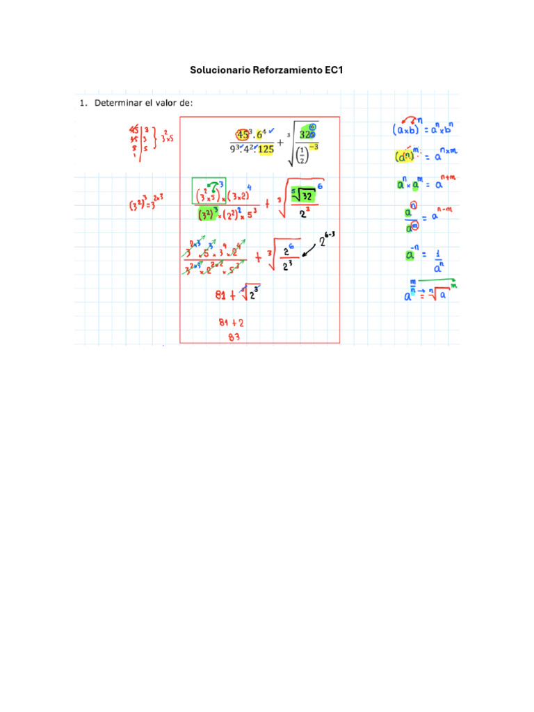 Solucionario Reforzamiento EC1 | PDF