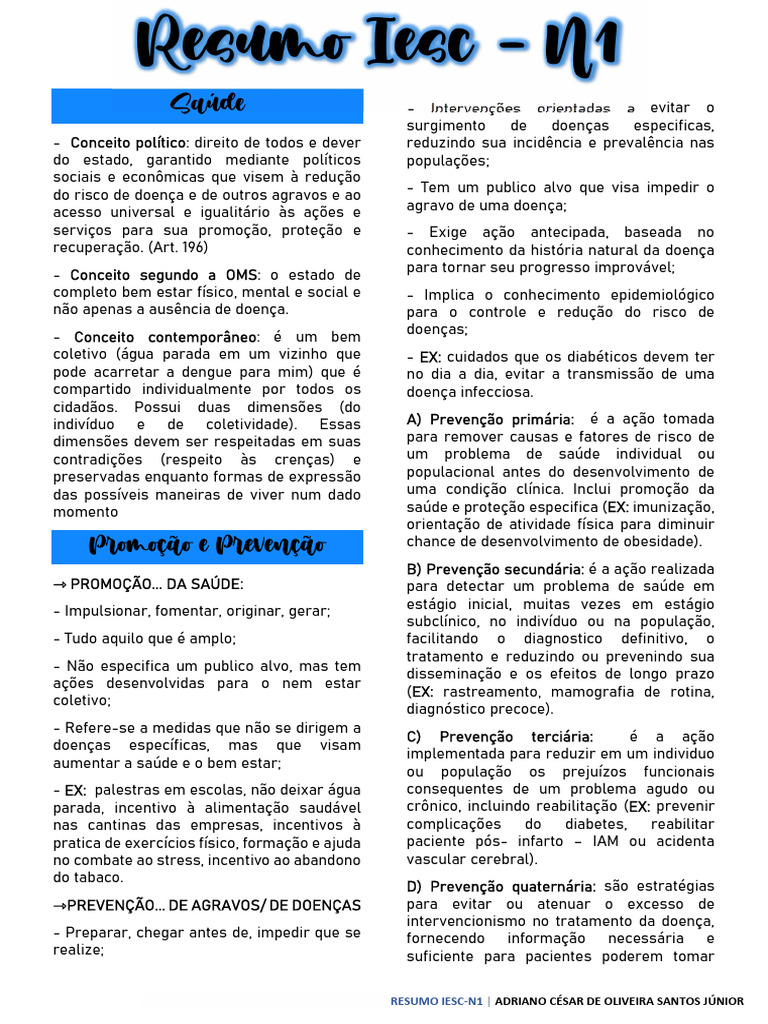 Resumo Iesc-N1 | PDF | Medicina Clínica | Ciências da Saúde